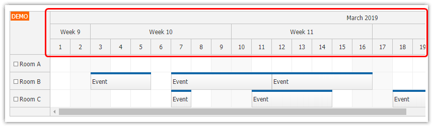 Time Header Rows Scheduler Daypilot Documentation Scheduling For Html5javascriptangular